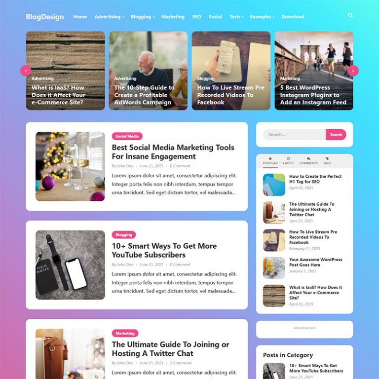 免费wordpress自媒体资讯博客主题BlogDesign英文版_博客吧